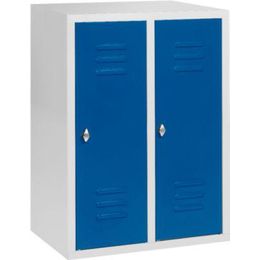 Halbhoher Kleiderspind, 2 Abteile, 300 mm, Drehriegelverschluss, lichtgrau/enzianblau
