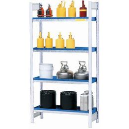 Gefahrstoffregal ASECOS RWW 1044, B 1060 x T 437 x H 2000, mit 4 20 l Wannenb&ouml;den aus lackiertem Stahl