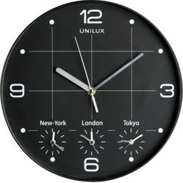 Unilux ON TIME Wanduhr, 30,5 cm, Weltzeituhr, schwarz, inkl. 4x AA-Batterien