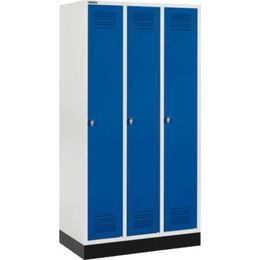 Sch&auml;fer Shop Sch&auml;fer Shop Genius Kleiderspind mit Sockel, 3 Abteile, Sicherheitsdrehriegelverschluss, lichtgrau/enzianblau