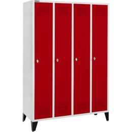 Sch&auml;fer Shop Sch&auml;fer Shop Genius Kleiderspind mit F&uuml;&szlig;en, 4 Abteile, 300 mm Abteilbreite, Drehriegelverschluss, rubinrot