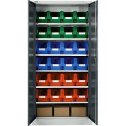 Sch&auml;fer Shop Materialschrank MSI 2409, mit 24 K&auml;sten LF 322, 6 Fachb&ouml;den, B 950 x T 400 x H 1935 mm, Stahl, lichtgrau/anthrazitgrau