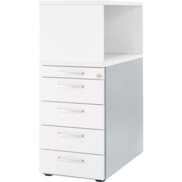 Sch&auml;fer Shop Sch&auml;fer Shop Genius Standcontainer mit Aufsatzregal, abschlie&szlig;bar, eckiger Griff, wei&szlig;