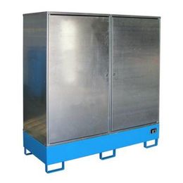 Gefahrstoffschrank Bauer GS-2, Stahlblech, unterfahrbar, f&uuml;r 2 x 200 l F&auml;sser, B 1680 x T 690 x H 1780 mm, blau