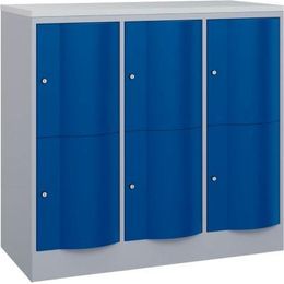 C+P Schlie&szlig;fachschrank Resisto, 3 Abteile, 6 F&auml;cher, B 1148 x T 540 x H 1077 mm, Wei&szlig;alu/Enzianblau
