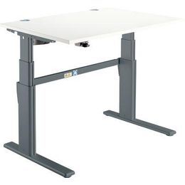 Schreibtisch Komfort, elektrisch h&ouml;henverstellbar, Rechteck, C-Fu&szlig;, B 1200 x T 800 x H 655-1305 mm, wei&szlig;/anthrazit