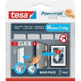 Tesa&reg; Powerstrips CLICK MEDIUM, 5,4 kg, 16 x 2 Streifen Multipack, selbstklebend, f&uuml;r Wandbefestigung