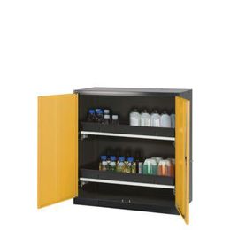 Chemikalienschrank ASECOS CS-CLASSIC, Fl&uuml;gelt&uuml;r, 2 Auszugswannen, 1055x520x1105 mm, sicherheitsgelb
