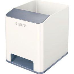 Stiftehalter Leitz WOW Sound, 1 Fach, Smartphone-Fach mit Soundverst&auml;rkung, wei&szlig;/grau
