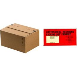 Versandkartons, Automatikboden, wiederverschlie&szlig;bar, bis 20 kg, L 175 x B 105 x H 75 mm, 50 St&uuml;ck + 250 Lieferscheintaschen, DIN lang, PCR-Polyethylen