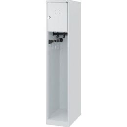 Feuerwehrspind C+P Evolo Youngster, 1 Abteil, ohne Helmhalter, Bodengleiter, B 300 x T 500 x H 1530 mm, RAL 7035 Lichtgrau