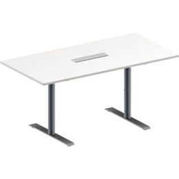 Sch&auml;fer Shop Sch&auml;fer Shop Genius Konferenztisch MODENA FLEX, 6-fach Anschluss, Rechteck, T-Fu&szlig; Rundrohr, B 1600 x T 800 x H 650-850 mm, wei&szlig;/wei&szlig;alu