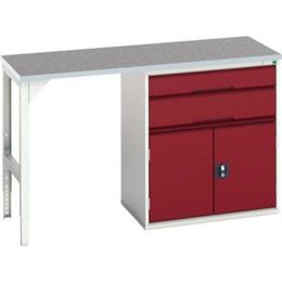 Unterbauwerkbank Bott verso, Linoleum-Platte, 2 Schubladen, 1 T&uuml;r, 1 Ablageboden, B 1500 x T 600 x H 930 mm, Lichtgrau / Purpurrot