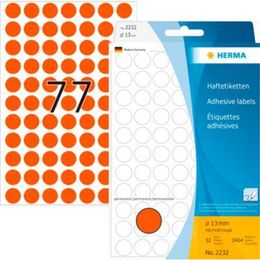 Vielzweck-Etiketten Herma 2232, selbstklebende Markierungspunkte, &Oslash; 13 mm, permanent haftend, 32 Blatt, Papier, matt, rot