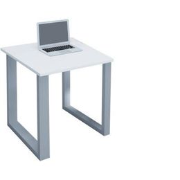 Schreibtisch, rechteckig, B&uuml;gelfu&szlig;, B 800 x T 800 x H 760 mm, wei&szlig;/silber