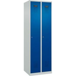 Kleiderspind C+P Evolo Plus, 2 Abteile, Anschlag rechts, Zylinderschloss, Soft-Anschlag, B 600 x T 500 x H 1850 mm, lichtgrau/enzianblau