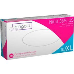 Schutzhandschuhe BINGOLD Nitril 35PLUS, Einweg, mikrotextuierte Fingerspitzen, puderfrei, Nitril, wei&szlig;, Gr&ouml;&szlig;e XL, 100 St&uuml;ck