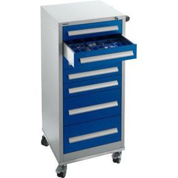 Sch&auml;fer Shop Sch&auml;fer Shop Select Schubladenschrank SFR 70, 7 Sch&uuml;be, mit Rollen, wei&szlig;aluminium RAL 9006 einzianblau RAL 5010
