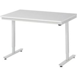 Rau ESD-Arbeitstisch Adlatus, elektrisch h&ouml;henverstellbar, 28 mm Spanplatte mit Melaminbelag, bis 150 kg, B 1250 x T 800 x H 720-1120 mm, lichtgRau