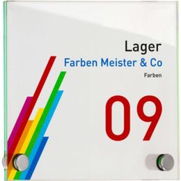 moedel T&uuml;rschild GALERIE, 2 Abstandhalter, Edelstahl und ESG-Glas, Schraubmontage, B 150 x H 150 mm, transparent