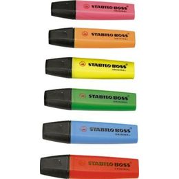 Textmarker Stabilo&reg; BOSS Original, Keilspitze, lichtbest&auml;ndig, schnell trocknend, farbsortiert, 6 St&uuml;ck