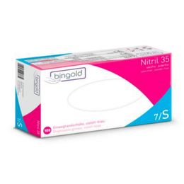 Schutzhandschuhe BINGOLD Nitril 35, Einweg, mikrotextuierte Fingerspitzen, puderfrei, Nitril, violettblau, Gr&ouml;&szlig;e S, 100 St&uuml;ck