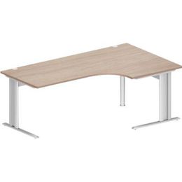 Sch&auml;fer Shop Sch&auml;fer Shop Pure Winkelschreibtisch PLANOVA BASIC, 90&deg; Winkel rechts, C-Fu&szlig;, B 2000 x T 1200/800 x H 717 mm, Eiche/wei&szlig; + Kabelkanal