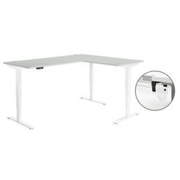 Sch&auml;fer Shop Sch&auml;fer Shop Genius Winkelschreibtisch AERO FLEX, elektrisch h&ouml;henverstellbar, 90&deg; Winkel, C-Fu&szlig;, B 2000 x T 1600 mm, lichtgrau/wei&szlig;, Memorypanel + Kabelkanal