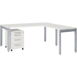 Sch&auml;fer Shop Sch&auml;fer Shop Select Komplettset LOGIN, 4-Fu&szlig; Schreibtisch 1800 mm, 4-Fu&szlig; Anbautisch, Rollcontainer, lichtgrau