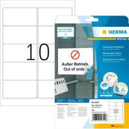 Herma Etiketten Nr. 4349, 96 x 50,8 mm, abl&ouml;sbar, selbstklebend, sichere Haftung, Papier, wei&szlig;, 250 St&uuml;ck
