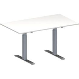 Sch&auml;fer Shop Sch&auml;fer Shop Genius Konferenztisch MODENA FLEX, Rechteck, T-Fu&szlig; Rechteckrohr, B 1400 x T 800 x H 650-850 mm, wei&szlig;/wei&szlig;aluminium RAL 9006