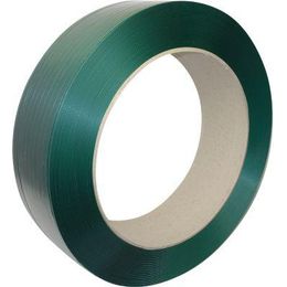 PET KU Polyesterband, L 1200 m x B 15,5 mm, St&auml;rke 0,9 mm, Kern-&Oslash; 406 mm, bis 555 kg, 100 % Recyclingmaterial, gr&uuml;n, gepr&auml;gt