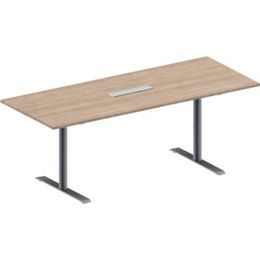 Sch&auml;fer Shop Sch&auml;fer Shop Genius Konferenztisch MODENA FLEX, 6-fach Anschluss, Rechteck, T-Fu&szlig; Rundrohr, B 2000 x T 800 x H 650-850 mm, Eiche-Dekor/wei&szlig;alu