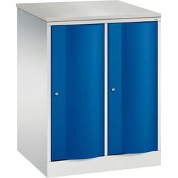 C+P Garderobenschrank Resisto, 2 Abteile, 2 F&auml;cher, B 772 x T 640 x H 1077 mm, Lichtgrau/Enzianblau
