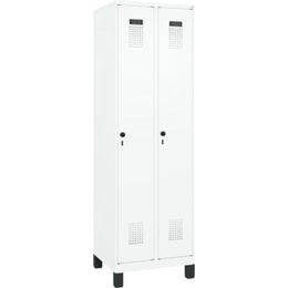 Kleiderspind C+P Evolo Plus, 2 Abteile, 300 mm breit, mit F&uuml;&szlig;en, Sicherheits-Drehriegel, B 600 x T 500 x H 1950 mm, verkehrswei&szlig;/verkehrswei&szlig;