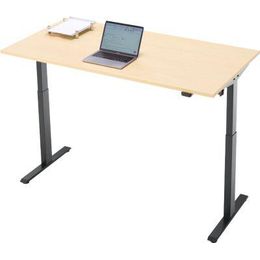 Schreibtisch, elektrisch h&ouml;henverstellbar, Rechteck, T-Fu&szlig;, B 1600 x T 800 x H 720-1200 mm, Ahorn-Dekor/schwarz