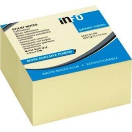 inFO Power Notes Haftnotizw&uuml;rfel, 75 x 75 mm, 400 Blatt, blanko, gelb