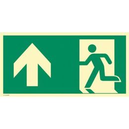 moedel Fluchtwegschild "Notausgang links Pfeil oben", nach ISO 7010 E001, Kunststoff, langnachleuchtend, B 297 x H 148 mm