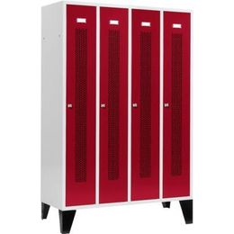 Sch&auml;fer Shop Sch&auml;fer Shop Select Kleiderspind mit gelochten Streifen, 4 Abteile, mit F&uuml;&szlig;en, Zylinderschloss, T&uuml;r rubinrot