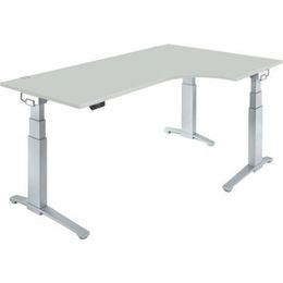 Sch&auml;fer Shop Sch&auml;fer Shop Genius Schreibtisch ERGOSTYLE S, 90&deg;, Ansatz rechts, elektrisch h&ouml;henverstellbar, C-Fu&szlig;, zweistufig, B 2000 x T 800 x H 645-1305 mm, inkl. Memory Master, lichtgrau/wei&szlig;aluminium