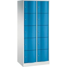 C+P Schlie&szlig;fachschrank Resisto, 2 Abteile, 10 F&auml;cher, B 772 x T 540 x H 1950 mm, Lichtgrau/Lichtblau