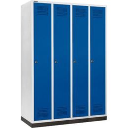 Sch&auml;fer Shop Sch&auml;fer Shop Genius Kleiderspind mit Sockel, 4 Abteile, 300 mm Abteilbreite, Zylinderschloss, enzianblau