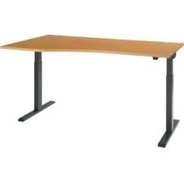 Schäfer Shop Schäfer Shop Select Schreibtisch ERGO-T 2.0, elektrisch höhenverstellbar, Freiform Ansatz links, T-Fuß, B 1800 x H 715-1205 mm, Buche/anthrazit