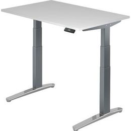 Schreibtisch TOPAS LINE, elektrisch h&ouml;henverstellbar, C-Fu&szlig;, B 1200 x T 800 x H 650-1300 mm, wei&szlig;/graphit + Memoryschalter, Kabelkanal