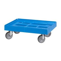 Sch&auml;fer Shop Sch&auml;fer Shop Pure Transportroller, Euronorm, bis 300 kg, mit Stapelrand, Lenkrollen, L 610 x B 410 mm, HDPE & TPU, lichtblau RAL 5012