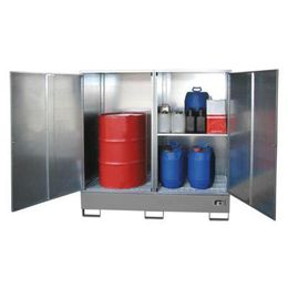 Gefahrstoffschrank Bauer GS-2, Stahlblech, unterfahrbar, f&uuml;r 2 x 200 l F&auml;sser, B 1680 x T 690 x H 1780 mm, grau
