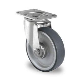 CASCOO Lenkrolle P2V2, mit Rad-&oslash; 125 mm x B 32 mm, Polypropylen-Felge, Elastomer-Lauffl&auml;che, grau, Rollenlager, bis 135 kg