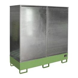 Gefahrstoffschrank Bauer GS-2, Stahlblech, unterfahrbar, f&uuml;r 2 x 200 l F&auml;sser, B 1680 x T 690 x H 1780 mm, gr&uuml;n