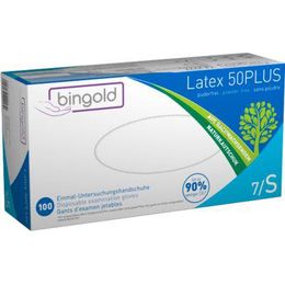 Schutzhandschuhe BINGOLD Latex 50PLUS, Einweg, puderfrei und chloriert, Latex, naturfarben, Gr&ouml;&szlig;e S, 100 St&uuml;ck