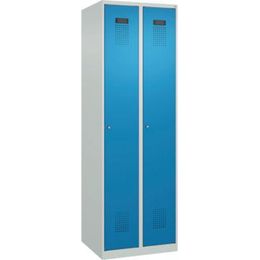 Kleiderspind C+P Evolo Plus, 2 Abteile, Anschlag rechts, Zylinderschloss, Soft-Anschlag, B 600 x T 500 x H 1850 mm, lichtgrau/lichtblau